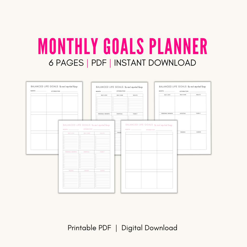 Monthly Goals Planner - Grateful Manifesting Printables Shop